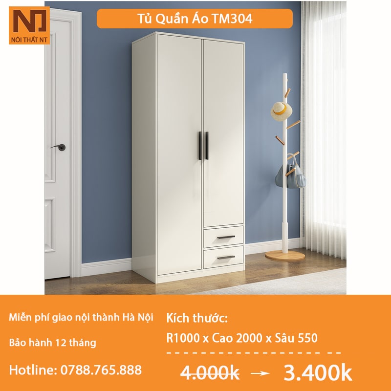 Tủ quần áo hiện đại TM304 gỗ công nghiệp giá rẻ chất lượng tại Hà Nội